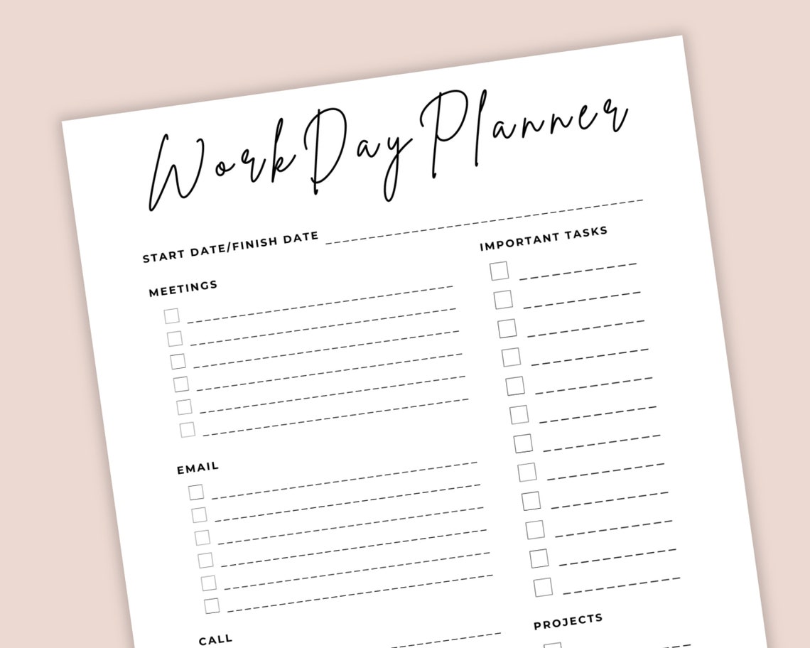 Work Day Organizer Printable, Work Planner, Printable Planner, to Do ...