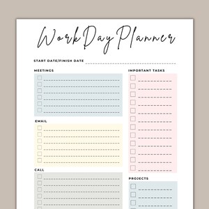 Work Day Organizer Printable Work Planner Printable Planner - Etsy