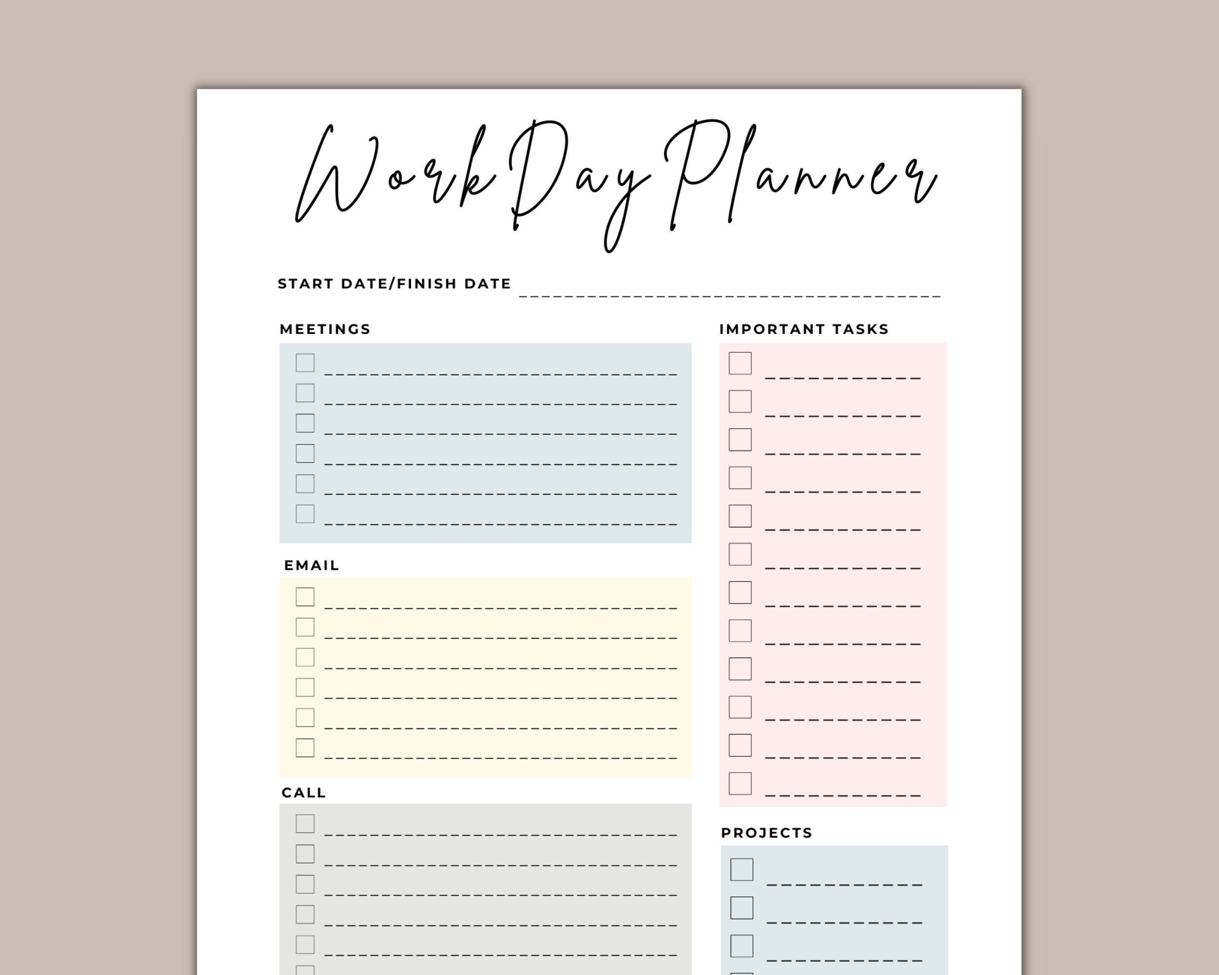 Work Day Organizer Printable Work Planner Printable Planner - Etsy