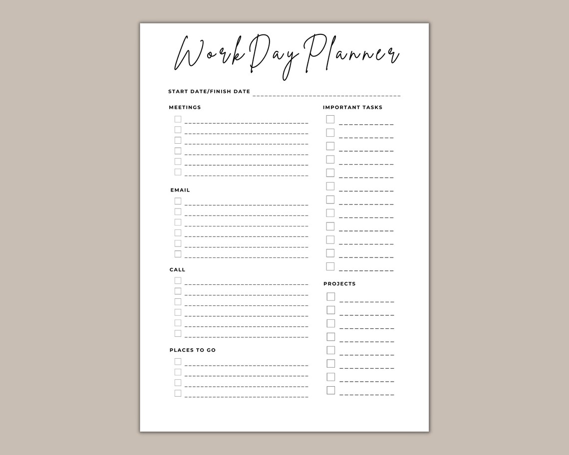 Work Day Organizer Printable Work Planner Printable Planner - Etsy