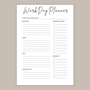 Work Day Organizer Printable Work Planner Printable Planner - Etsy