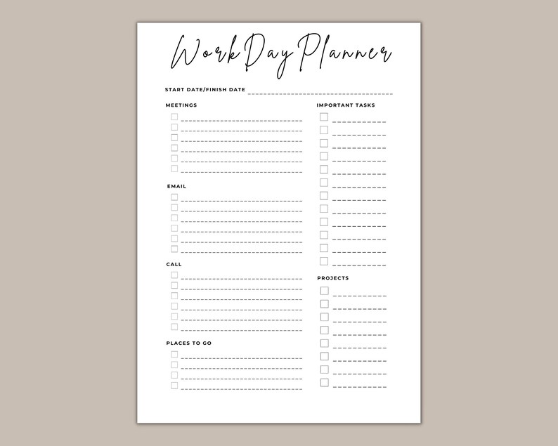 Work Day Organizer Printable Work Planner Printable Planner - Etsy
