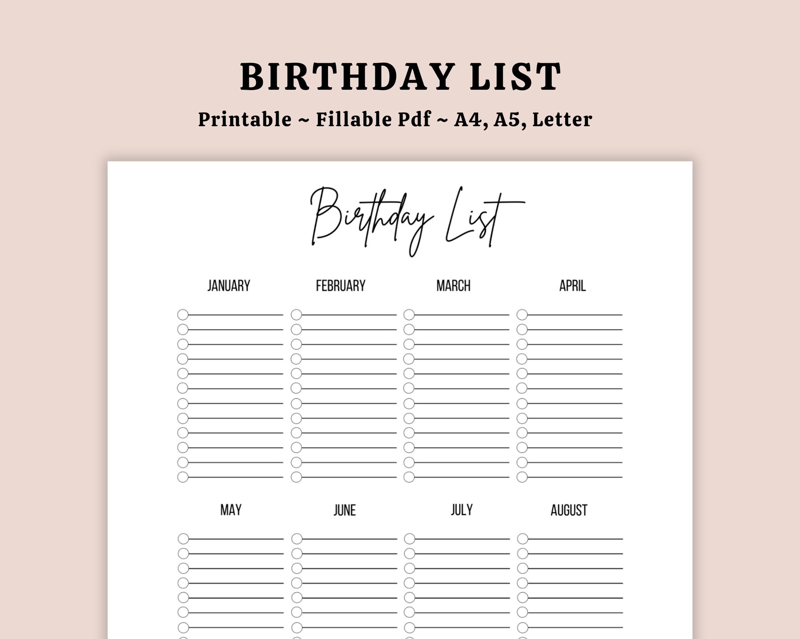 Birthday List Printable, Birthday Tracker, Birthday List Template ...