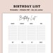 Birthday List Printable, Birthday Tracker, Birthday List Template ...