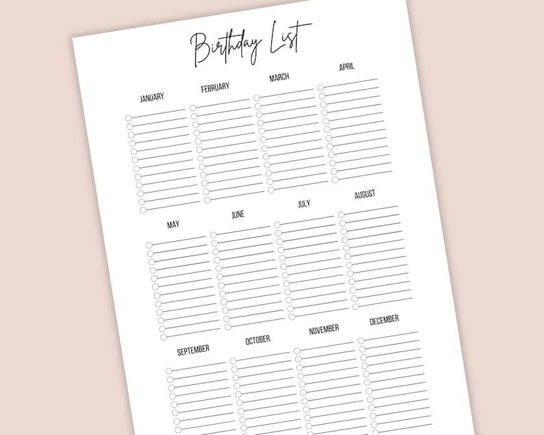Birthday List Printable, Birthday Tracker, Birthday List Template ...
