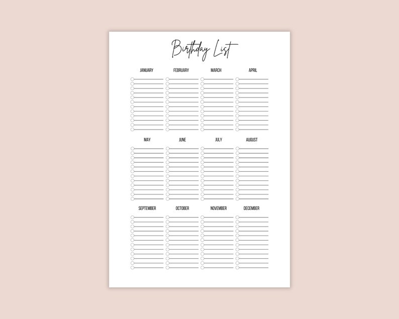 Birthday List Printable, Birthday Tracker, Birthday List Template ...