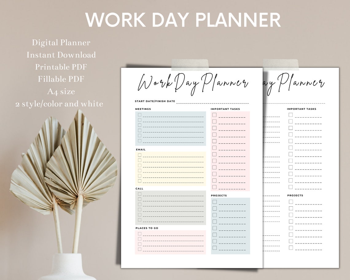 Work Day Organizer Printable Work Planner Printable Planner - Etsy