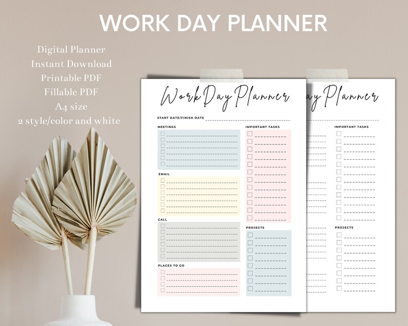 Work Day Organizer Printable Work Planner Printable Planner - Etsy