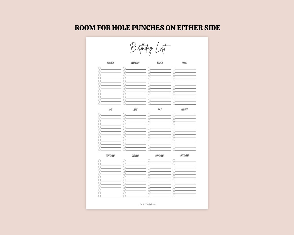 Birthday List Printable, Birthday Tracker, Birthday List Template ...