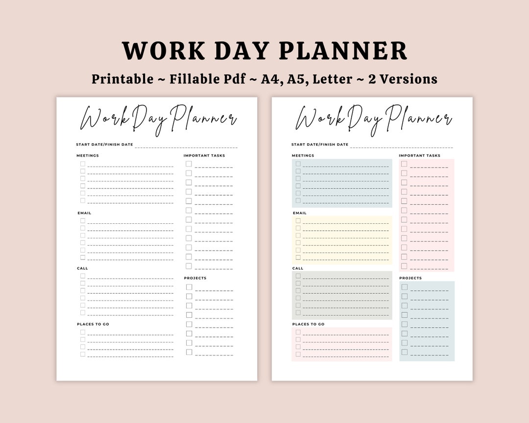 Work Day Organizer Printable, Work Planner, Printable Planner, to Do ...
