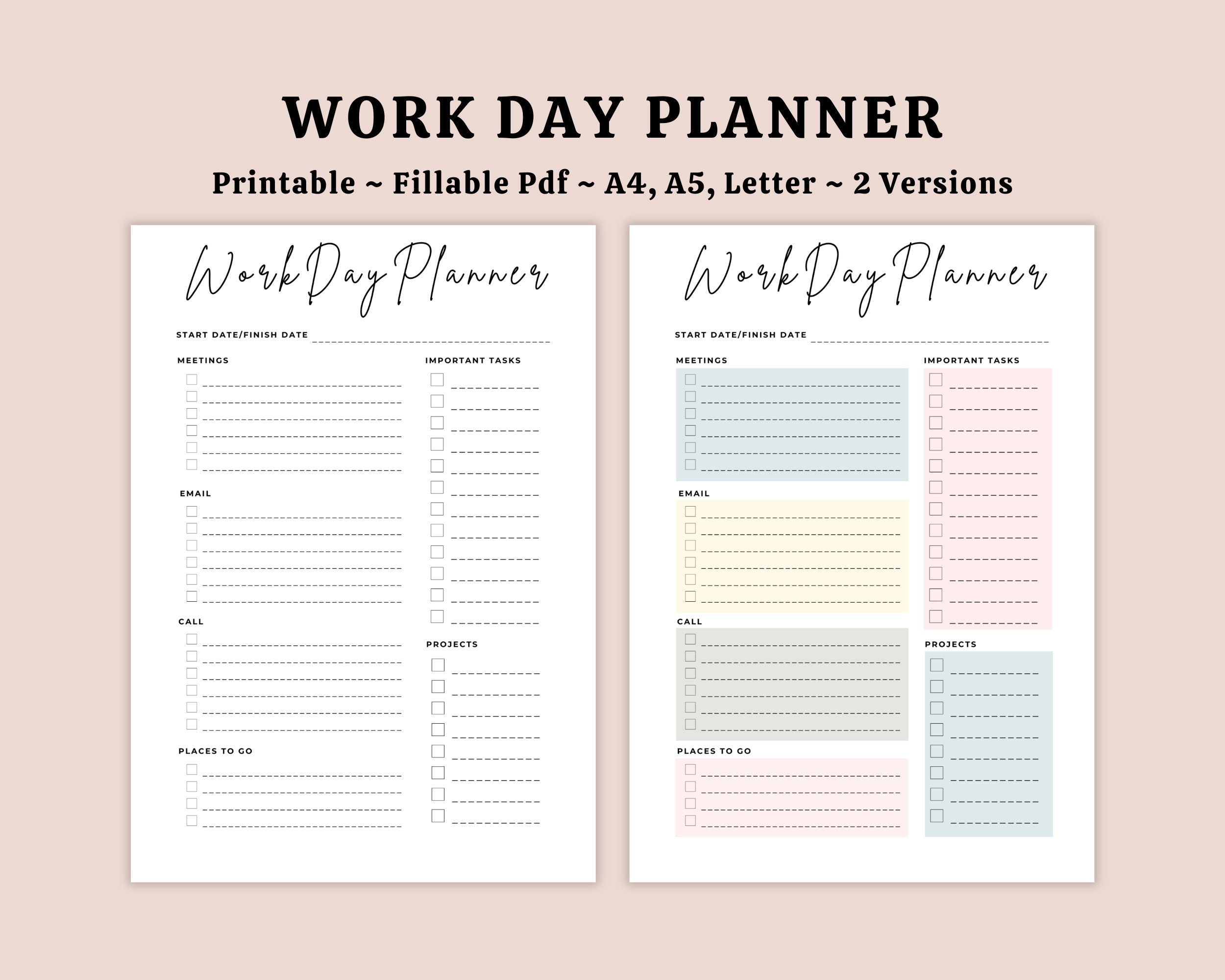 Work Day Organizer Printable, Work Planner, Printable Planner, to Do ...