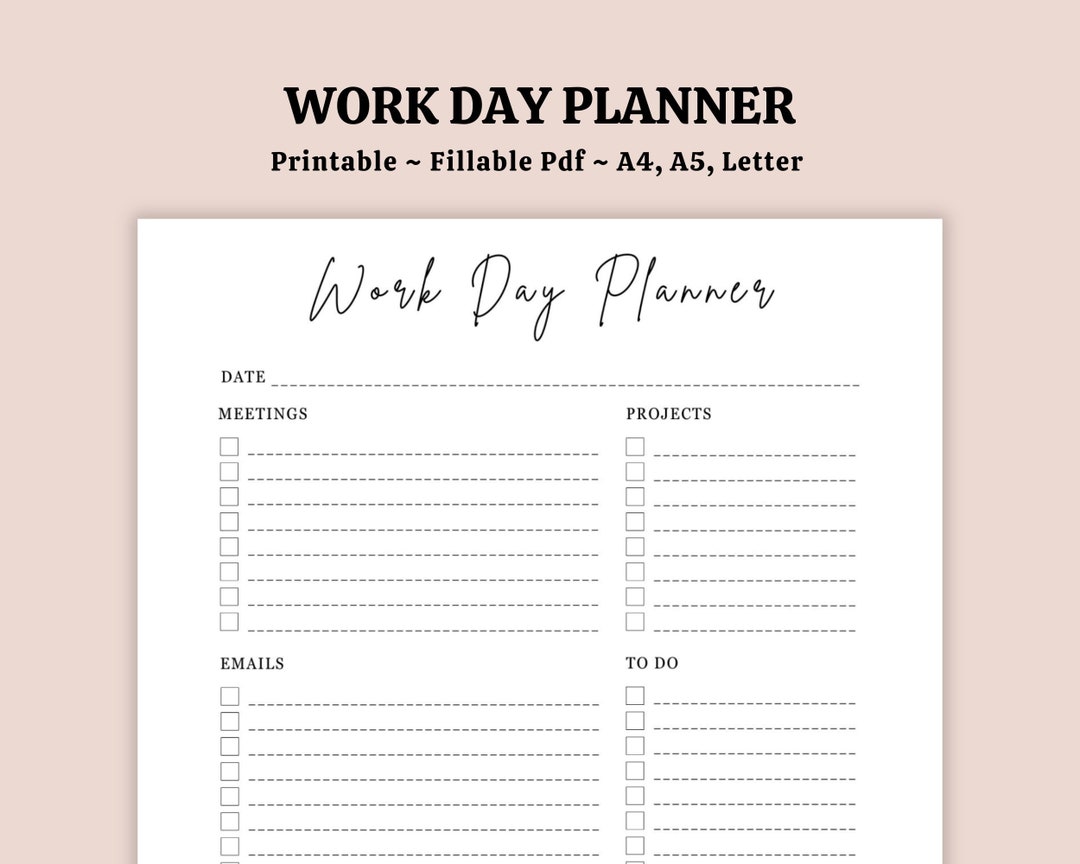 Work Day Organizer Printable, Work Planner, Printable Planner, to Do ...
