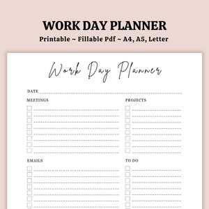 Work Day Organizer Printable, Work Planner, Printable Planner, to Do ...