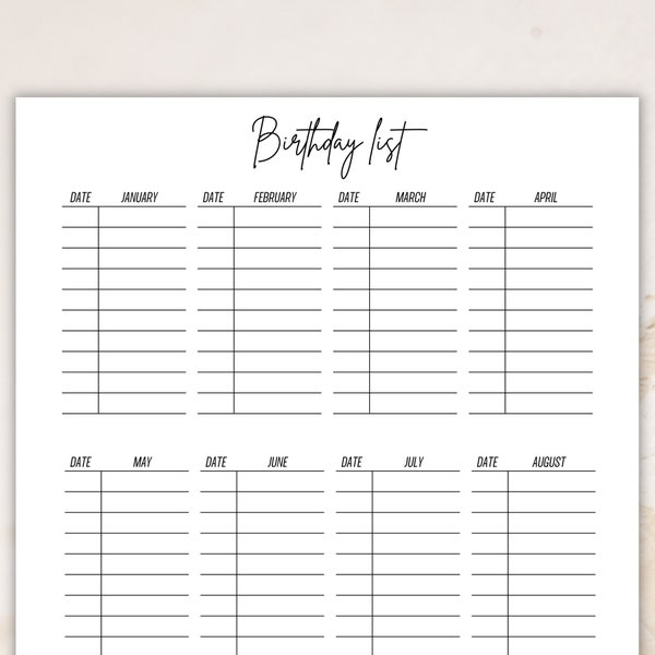 Birthday Tracker - Etsy