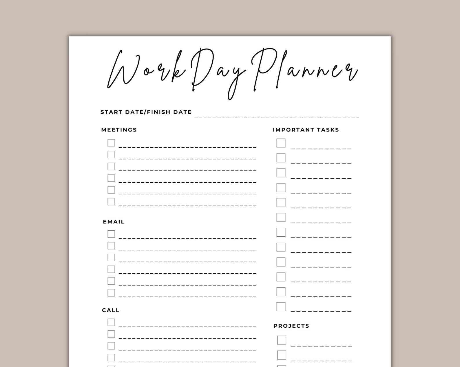 Work Day Organizer Printable Work Planner Printable Planner - Etsy