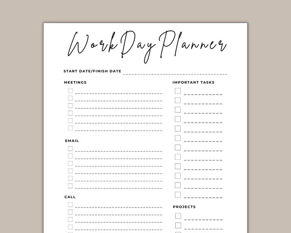 Work Day Organizer Printable Work Planner Printable Planner - Etsy