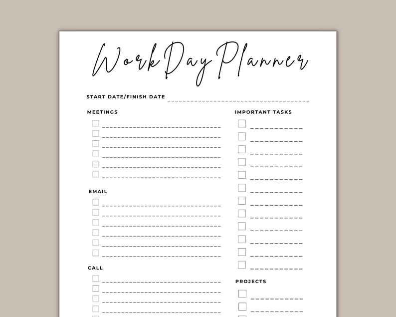 Work Day Organizer Printable Work Planner Printable Planner - Etsy