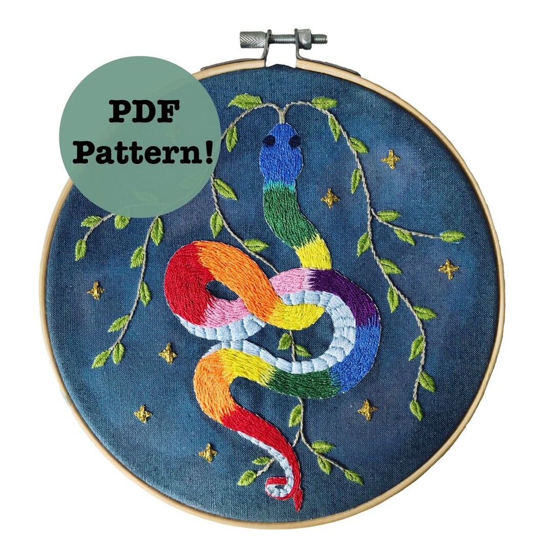 PDF Rainbow Snake Embroidery Pattern/template Download, DIY Embroidery ...