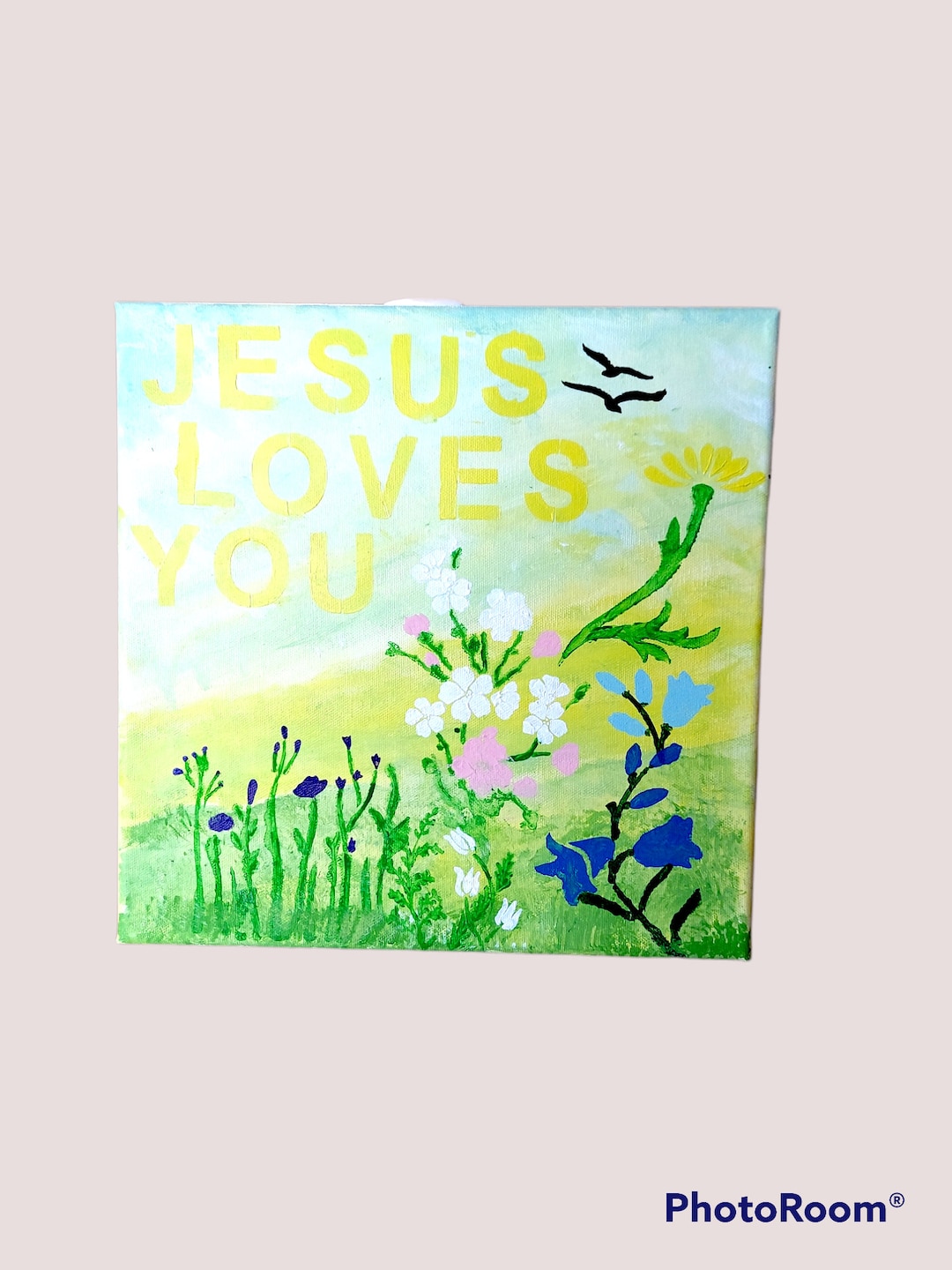 Handmade Painting, Jesus Loves You Sign, Floral Painting - Etsy