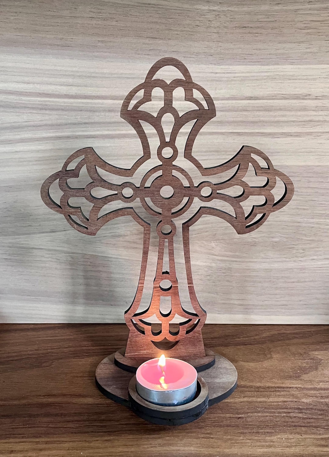 Religious Cross Tealight Holder – Design in Maple, Walnut, or Cherry - Etsy