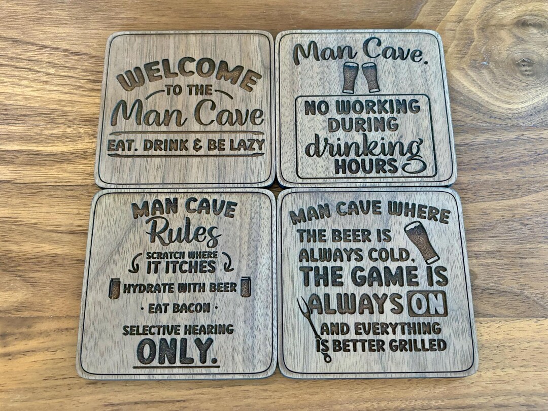 Man Cave Coaster Set: Cherry, Maple, Walnut Wood With Storage - Etsy
