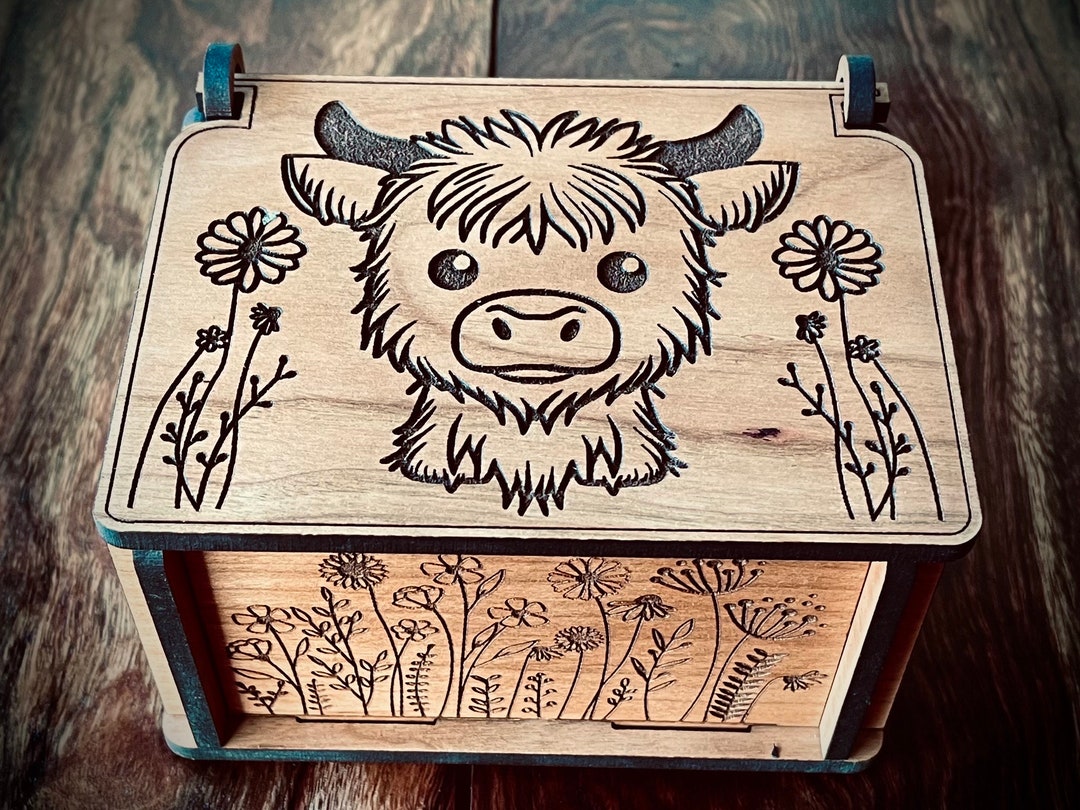 Highland Cow/floral Laser Engraved Trinket/decorative/keepsake Box ...