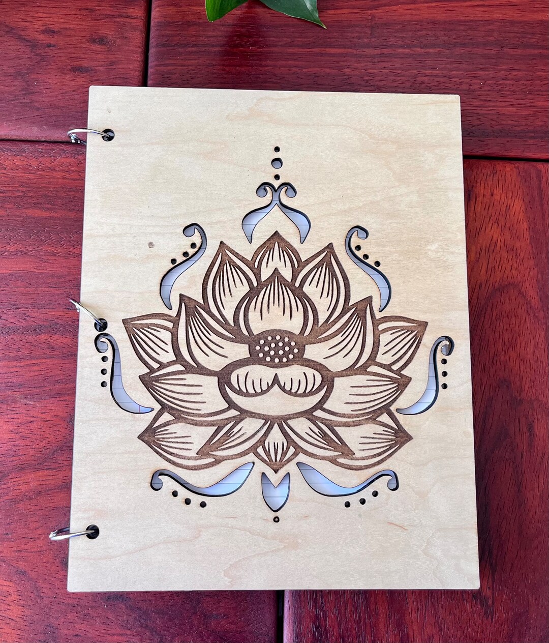 Engraved Wood Lotus Flower Notebook - Etsy