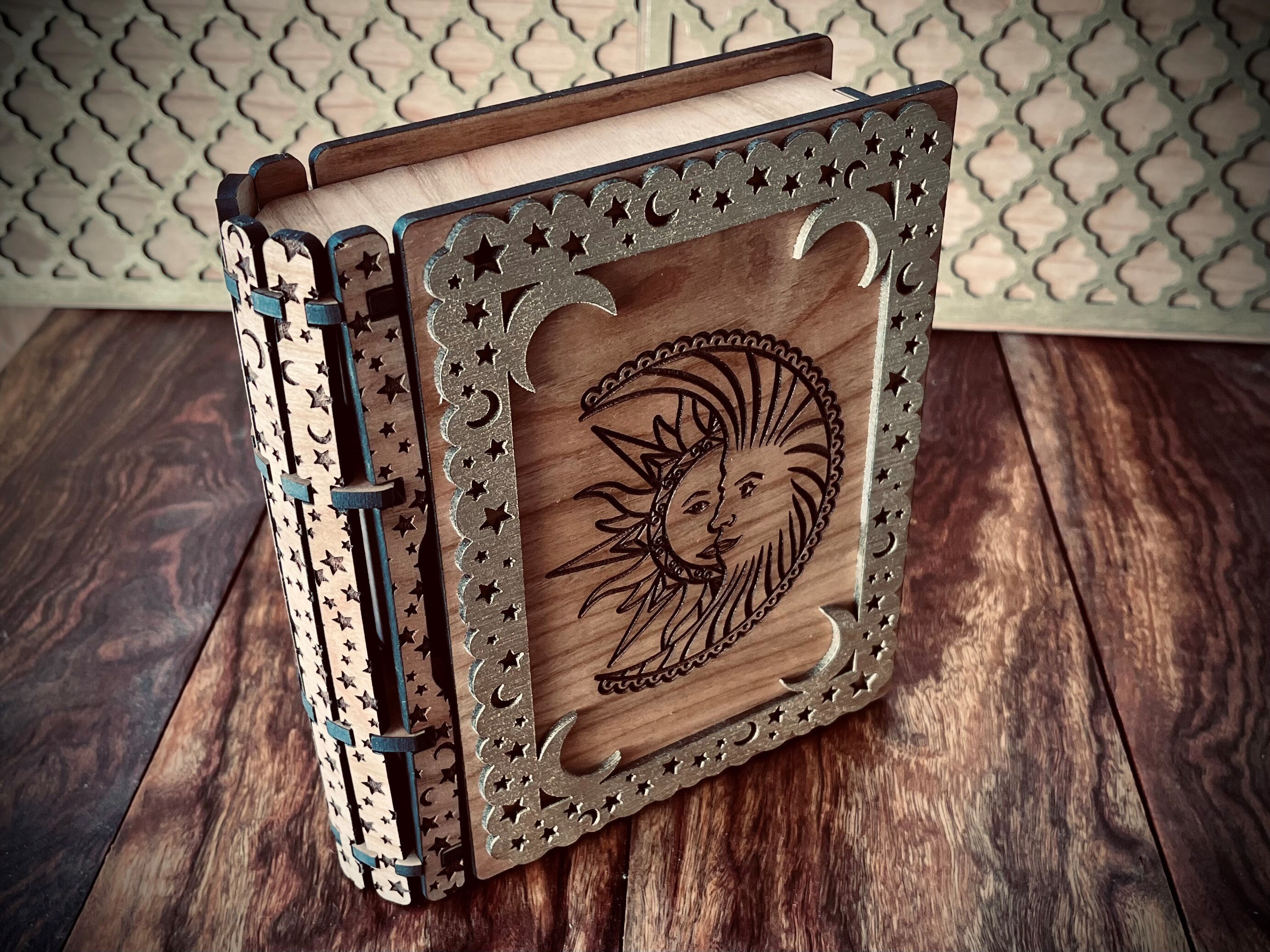 Handcrafted Celestial Decorated Book Shape Box - Dual Image Display ...