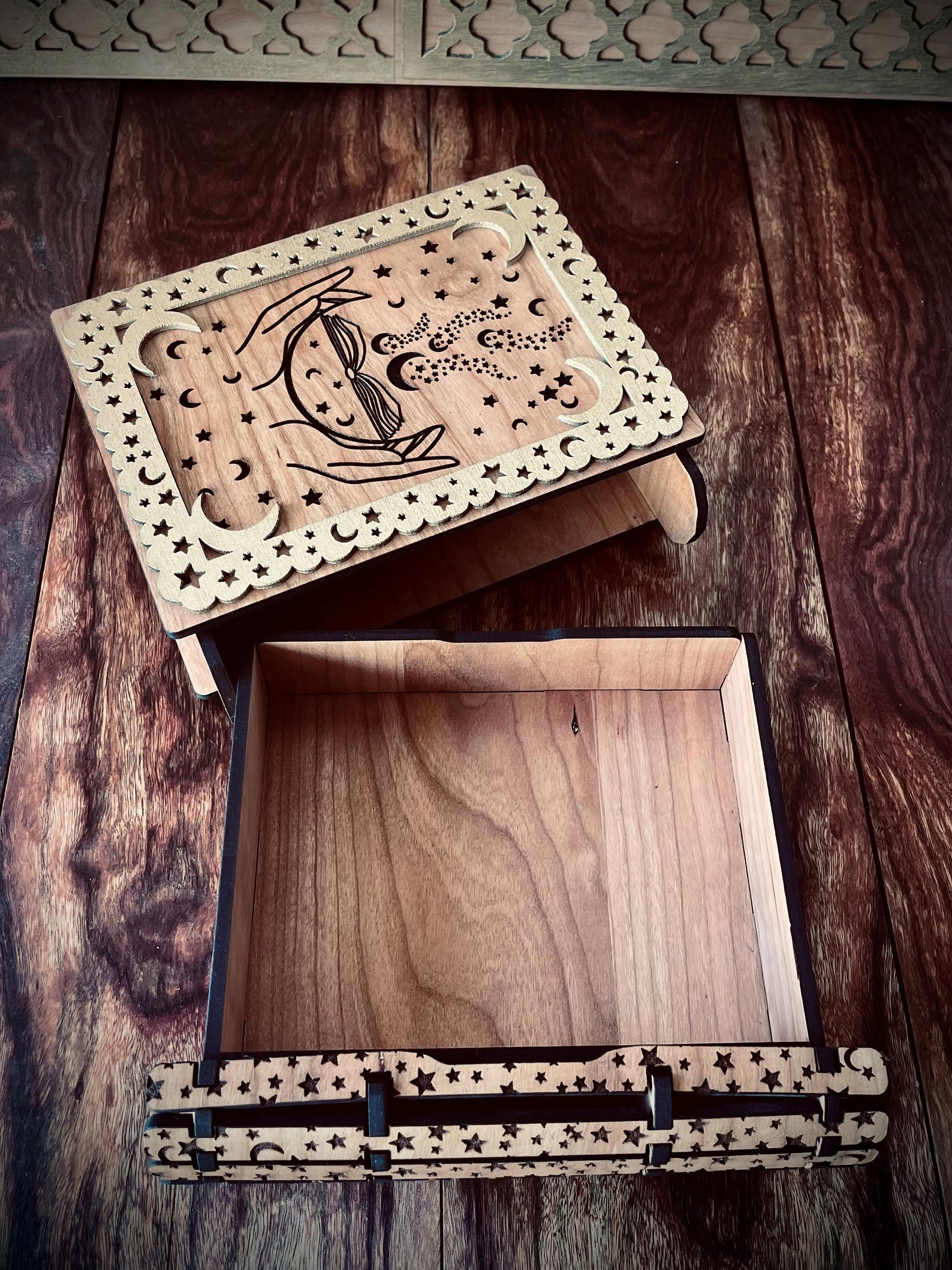 Handcrafted Celestial Decorated Book Shape Box - Dual Image Display ...