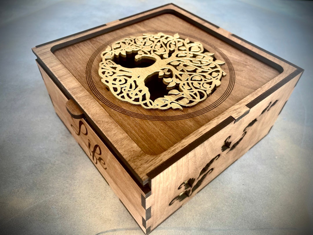 Slide Top Cherry Wood Tree of Life Keepsake Box - Etsy