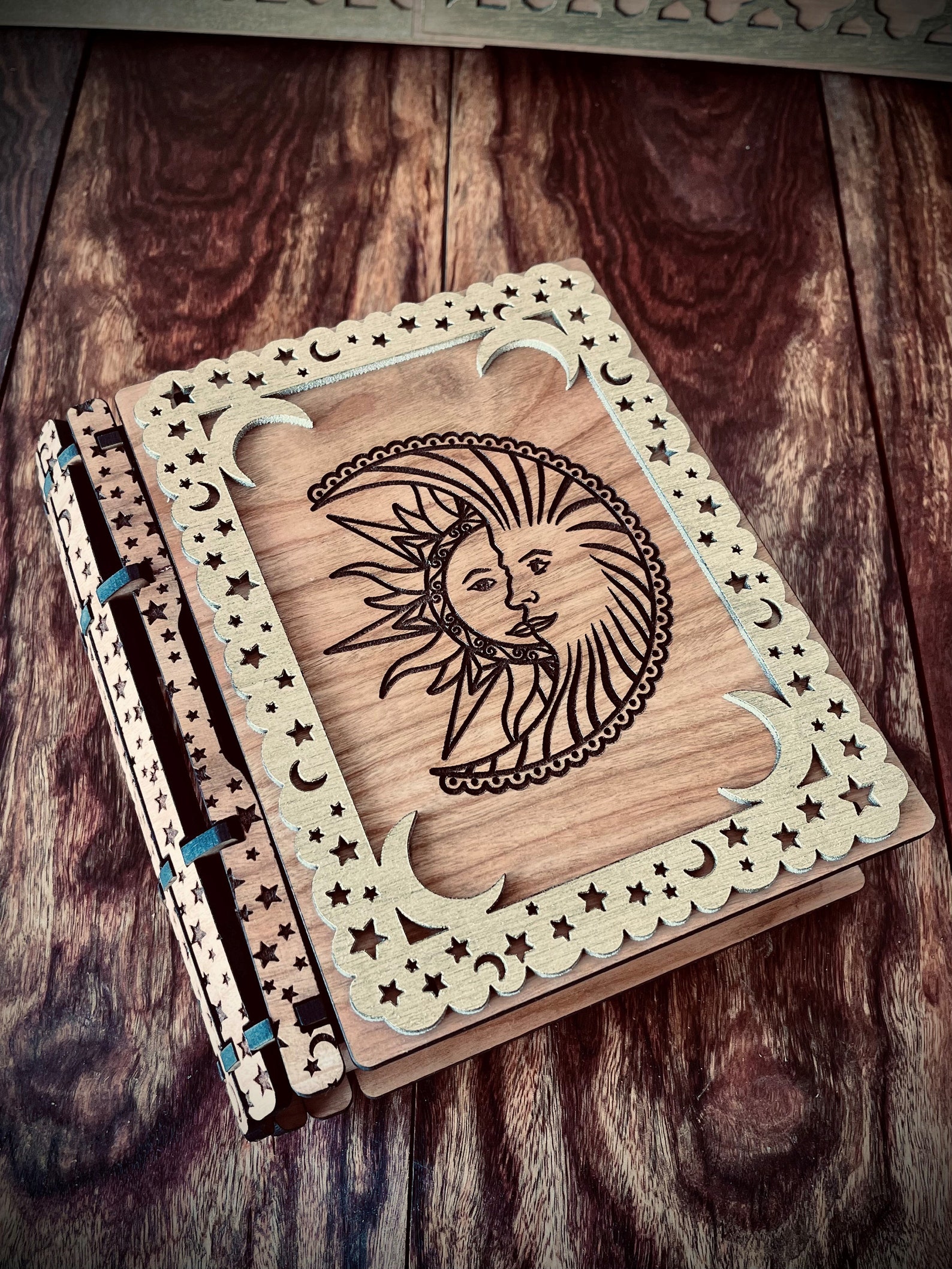 Handcrafted Celestial Decorated Book Shape Box - Dual Image Display ...