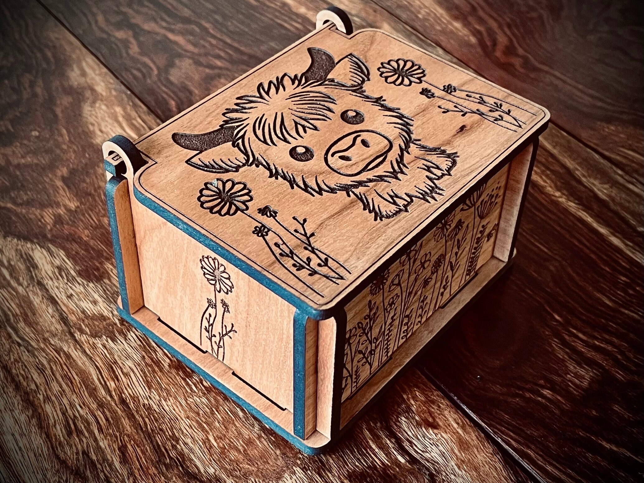 Floral Highland Cow Wood Jewelry Box: Rustic Trinket Storage - Etsy
