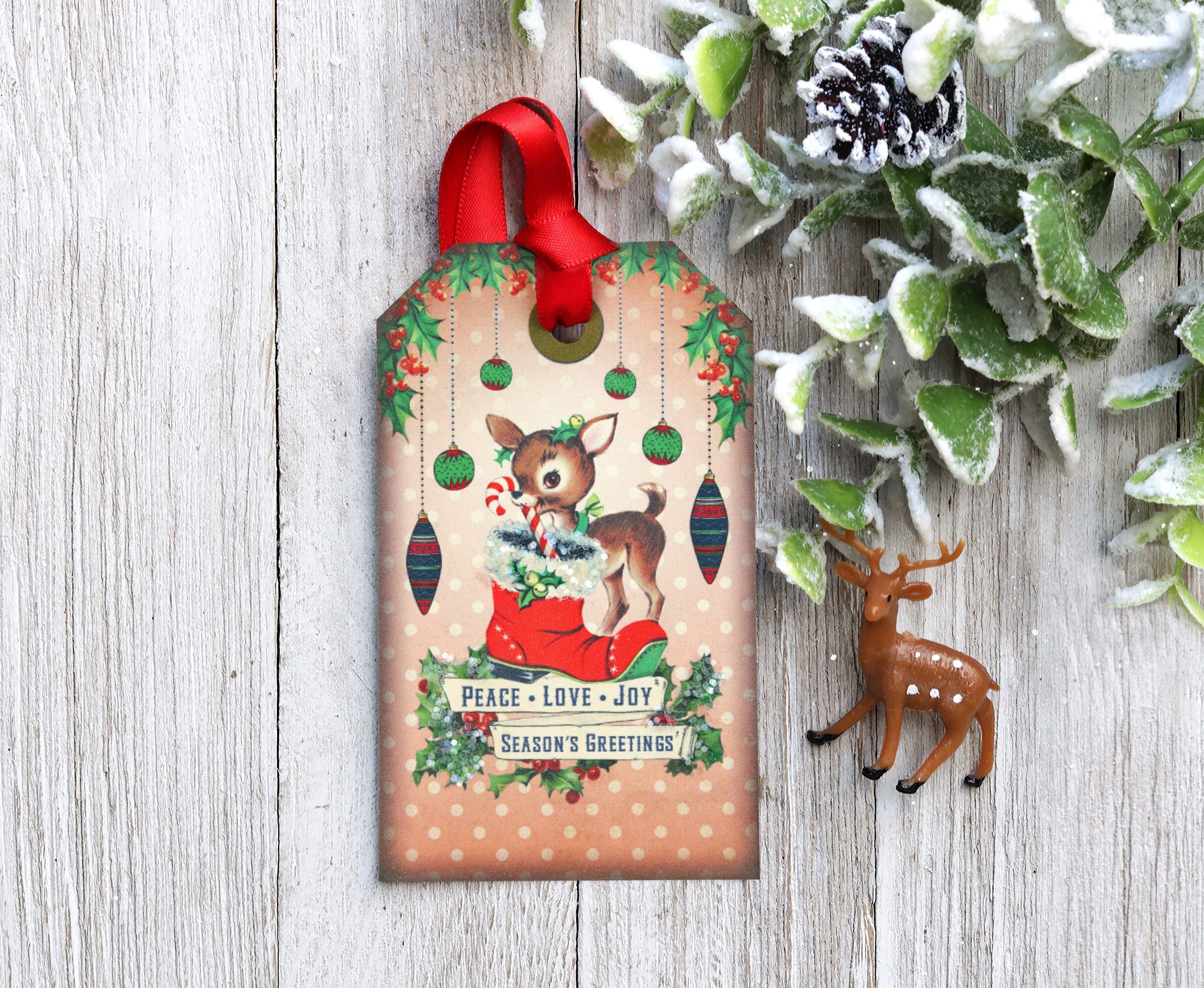 Vintage Retro Style Christmas Gift Tags, Kitschy Reindeer Christmas ...