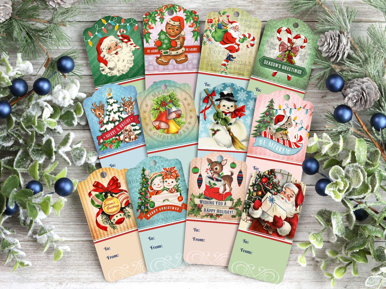 Retro Style Christmas Gift Tags, Vintage Inspired Handmade Gift Tags ...