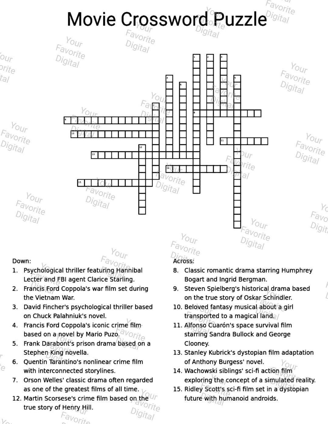 Movie Crossword Puzzle Bundle Vol 2 - Etsy