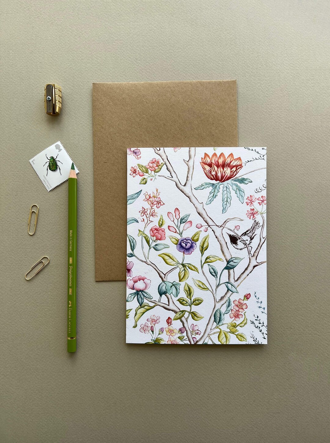 Chinese Peony Linocut Print Greeting Card and Envelope, Artists Cards ...