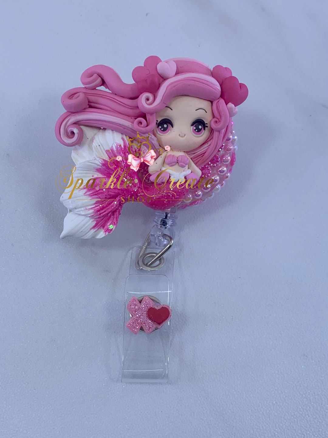 Pink Mermaid Girl Badge Reel, Nurse Gift, Clinic Badge Reel, Valentine ...