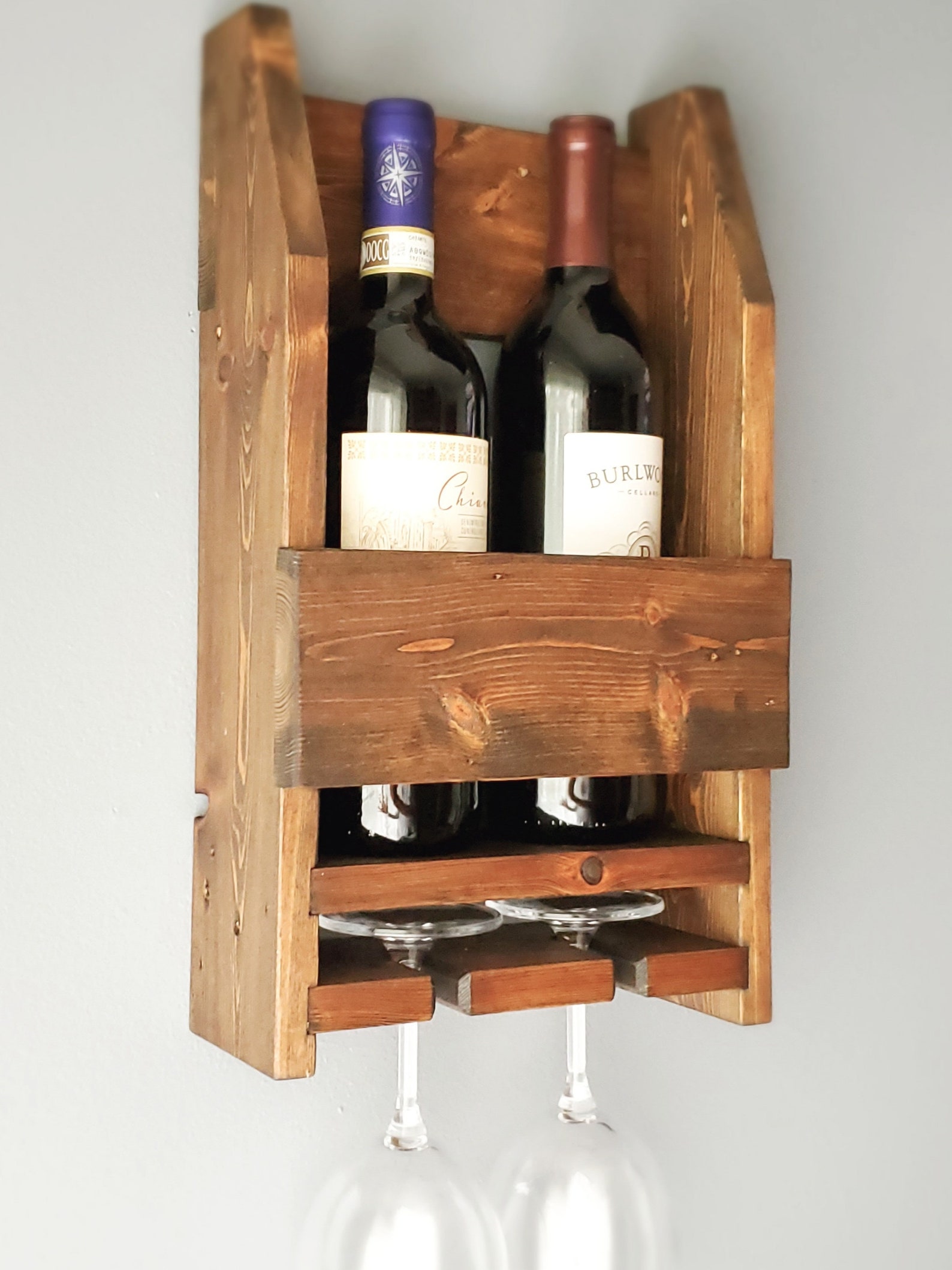 Wall Mounted Wine Rack (old Country Style- Straight Edges) Glass Holder ...