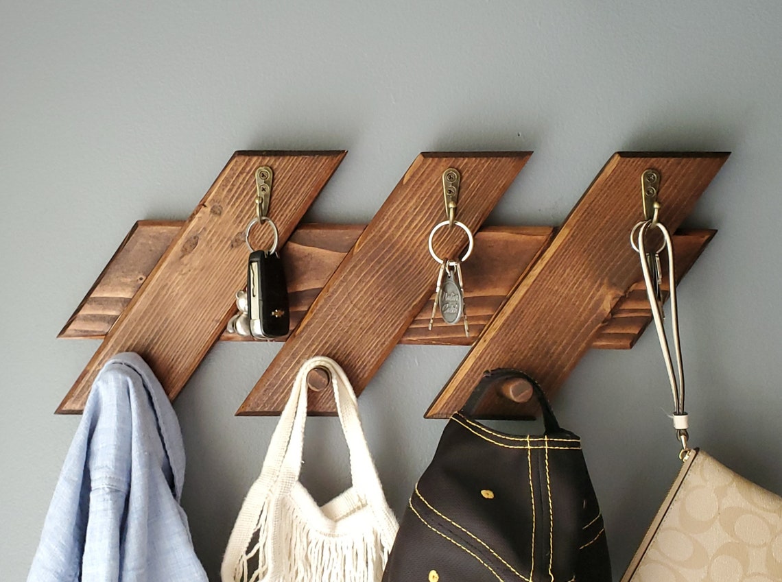 Coat Rack and Key Holder Modern Rustic Hanger Entryway Key - Etsy