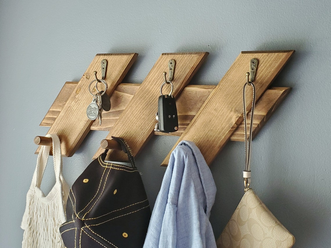 Coat Rack and Key Holder Modern Rustic Hanger Entryway Key - Etsy