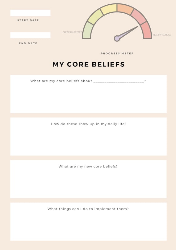 Core Beliefs Therapy Worksheet - Etsy