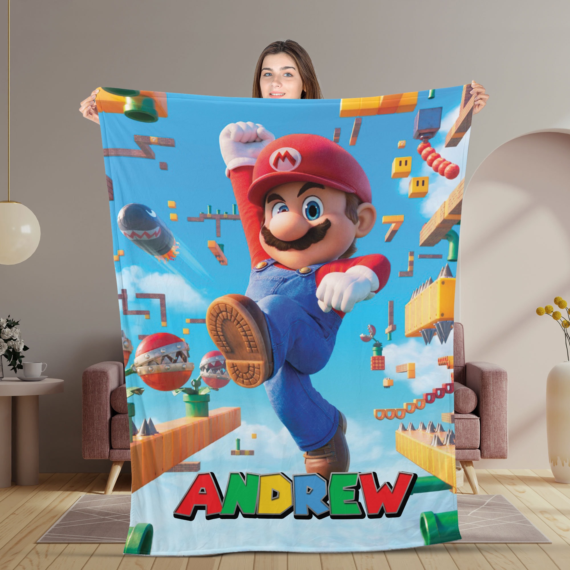 Personalized Super Mario Fleece Blanket, Custom Super Mario Gift ...