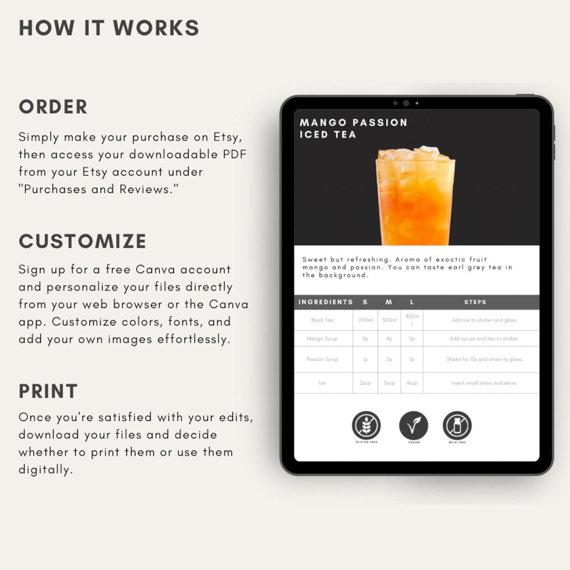 Barista Recipe Template - Canva Template - Printable Recipe Book ...