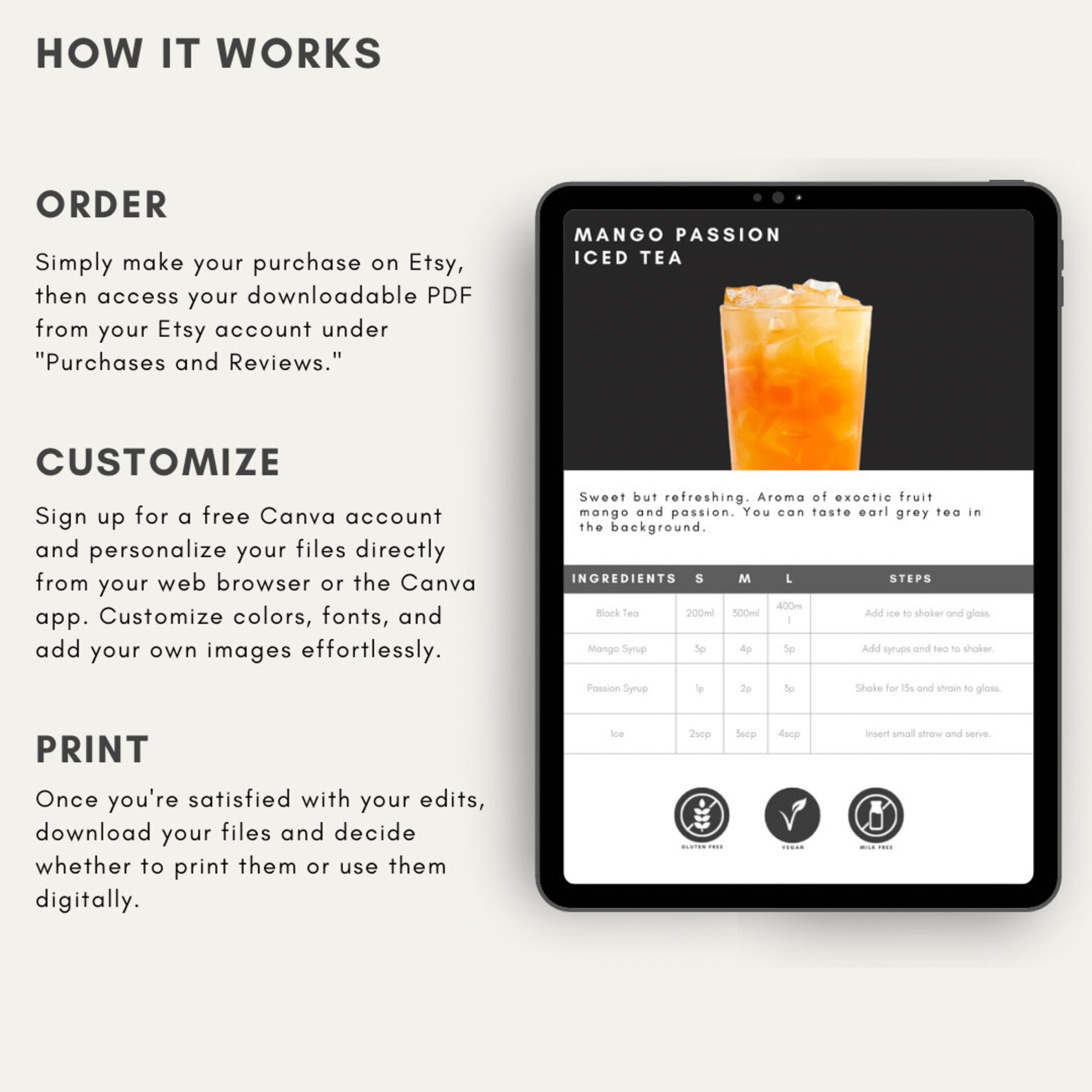 Barista Recipe Template - Canva Template - Printable Recipe Book ...