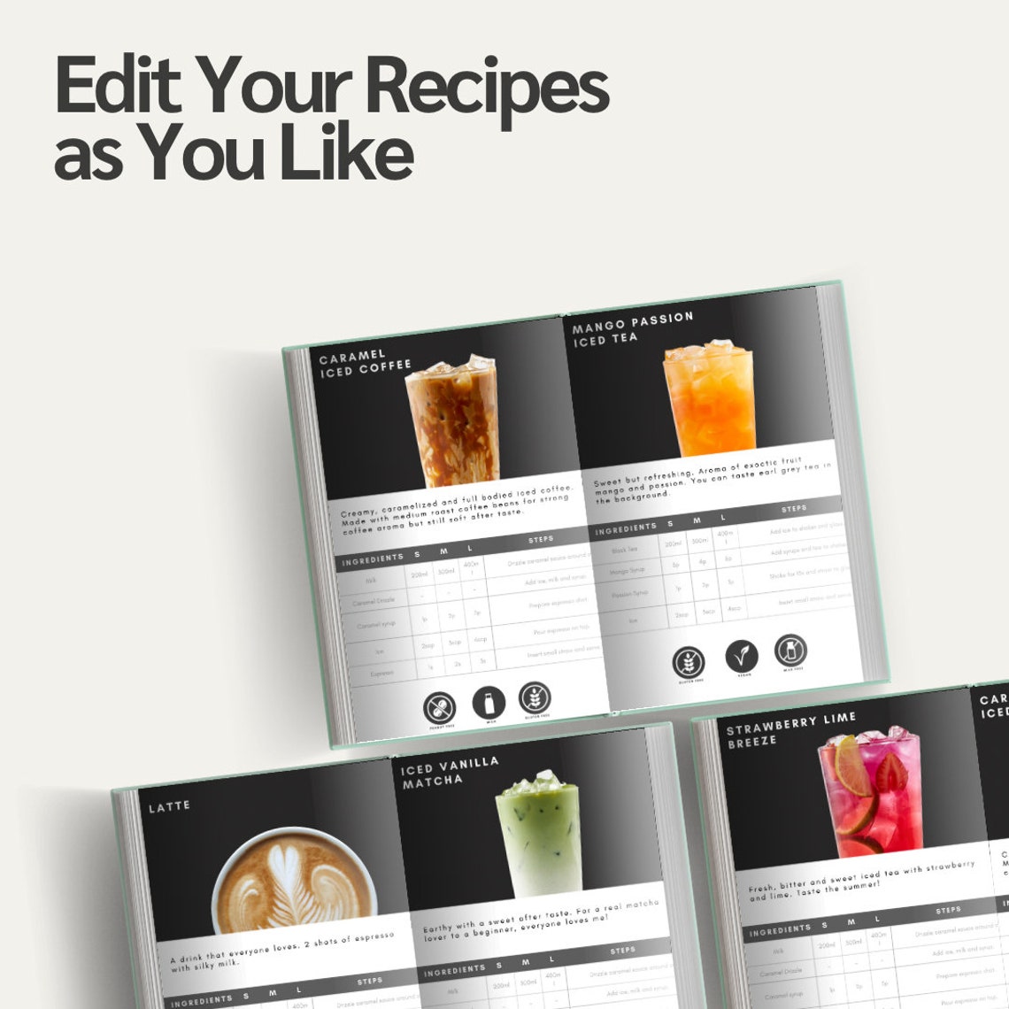 Barista Recipe Template - Canva Template - Printable Recipe Book ...