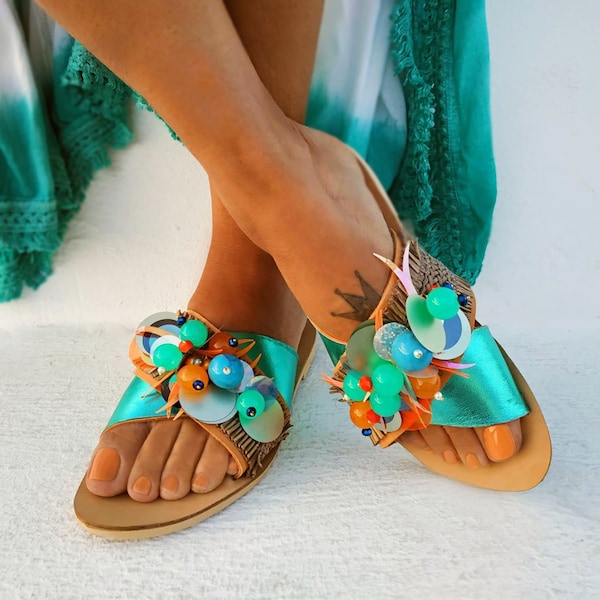 Turquoise Sandals - Etsy