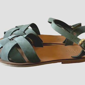 Handmade Nubuck Leather Sandals, Women's Sandals,suede Flats, Peep Toe ...