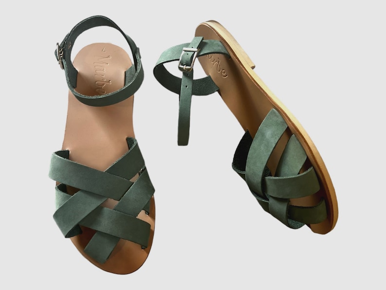Handmade Nubuck Leather Sandals, Women's Sandals,suede Flats, Peep Toe ...