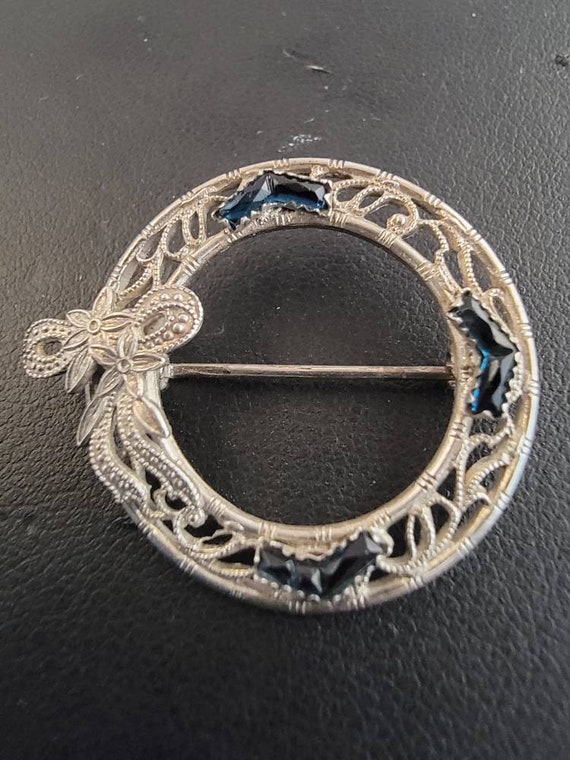 Antique edwardian sterling silver wreath brooch - Gem