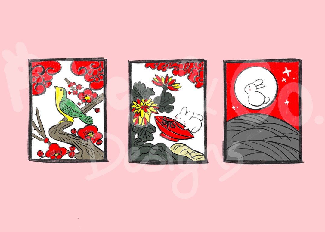 Year of the Rabbit Hanafuda Decal Set of 3 - Etsy